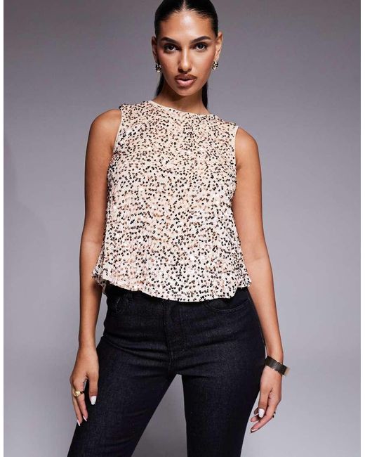 River Island Velvet Sequin Bow Back Top in Metallic | Lyst UK