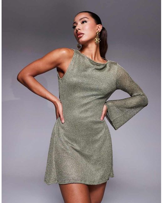 ASOS Chainmail Angel Sleeve Mini Dress With Cowl Back in Grey | Lyst UK