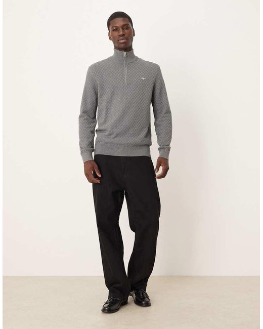 GANT Shield Logo Half Zip Textured Knit Jumper in Grey for Men | Lyst UK