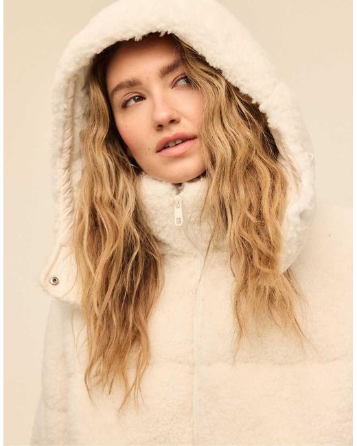 Stradivarius Combined Padded Coat With Sheepskin Effect in Natural ...