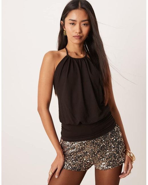 Motel Diraka High Neck Halter Top in Black | Lyst UK