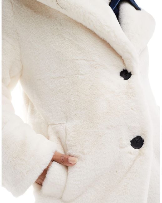Bershka Soft Faux Fur Longline Coat in White | Lyst