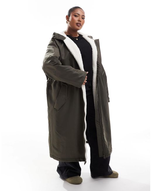 ASOS Asos Design Curve Borg Lined Longline Rain Coat in Black | Lyst