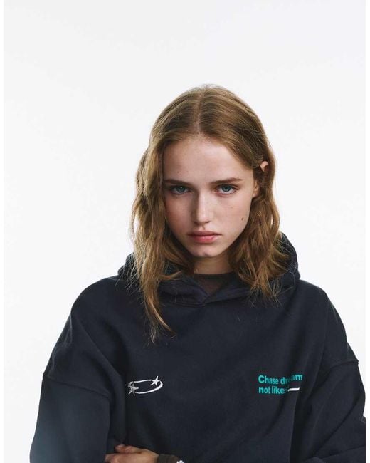 Pull&Bear Hoodie With Star Text in Blue | Lyst UK