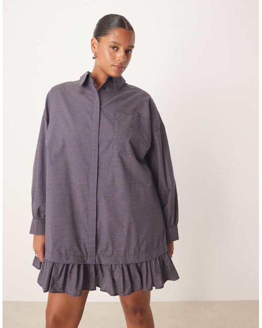 ASOS Asos Design Curve Long Sleeve Frill Hem Mini Shirt Dress in Purple ...
