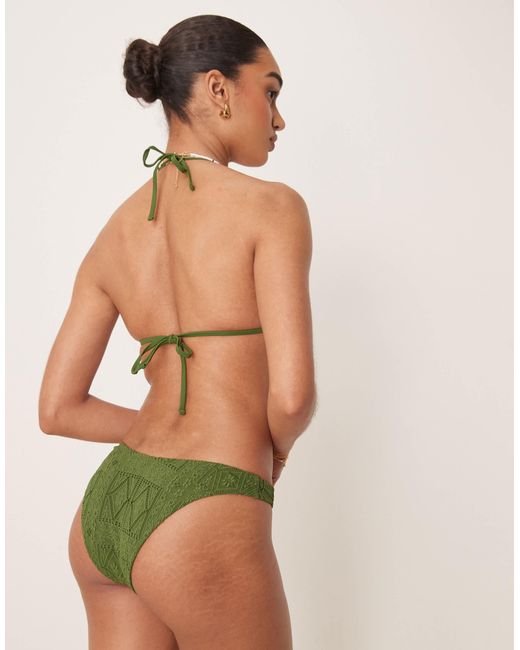 ASOS Bertie Broderie High Leg Bikini Bottom in Green | Lyst
