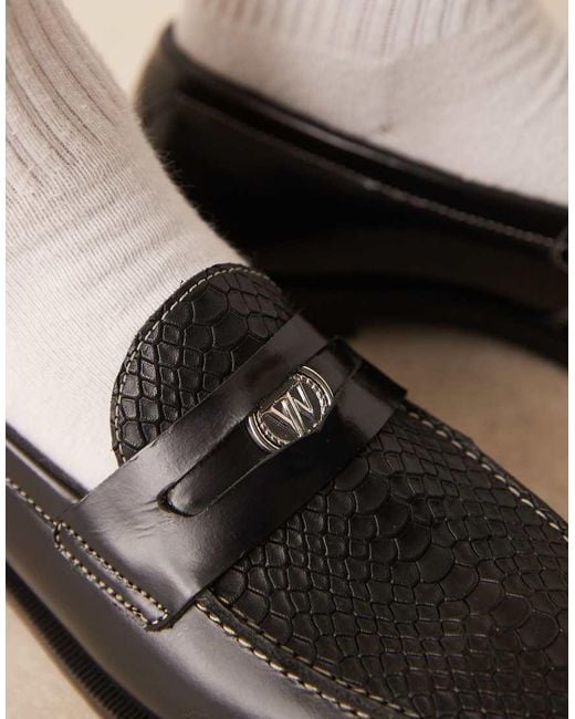 Walk London Rhea Croc Penny Loafer in Natural | Lyst UK