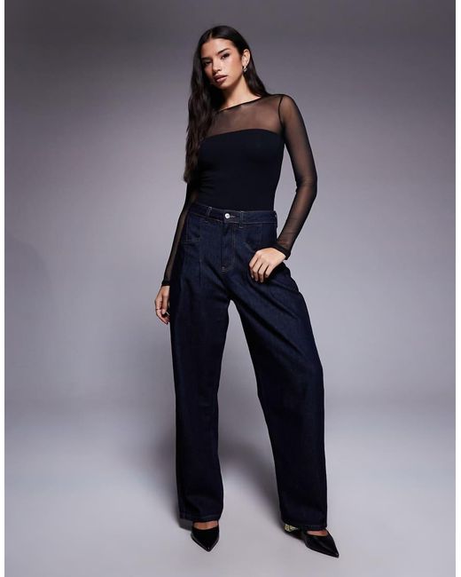 ASOS Mesh Mix Panel Long Sleeve Bodysuit in Blue | Lyst UK