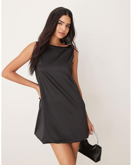 ASOS Satin Deep V Bow Back Mini Dress in Blue | Lyst