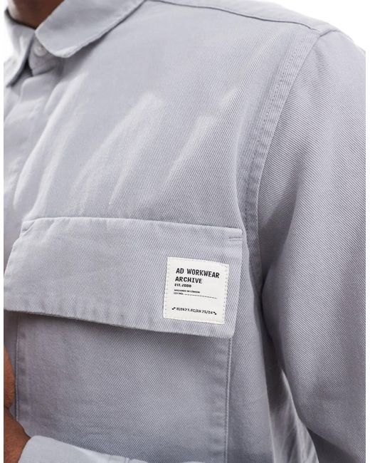 ASOS Boxy Overshirt With Badge Detail in Gray for Men | Lyst