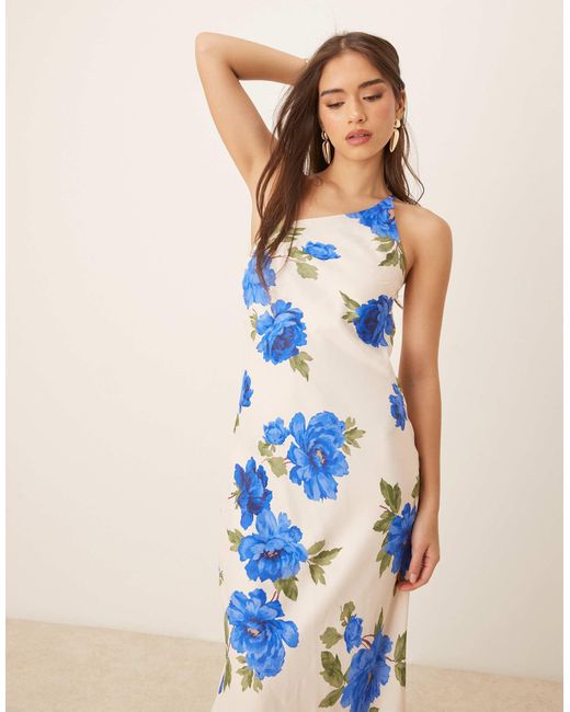 Nobody's Child Ellie Satin One Shoulder Midi Dress in Blue | Lyst
