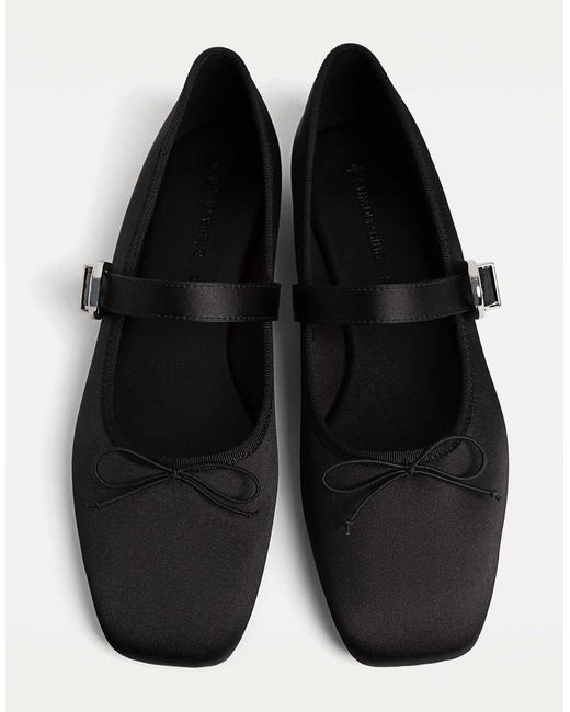 Stradivarius Satin Ballet Flats With Bow in Black | Lyst UK