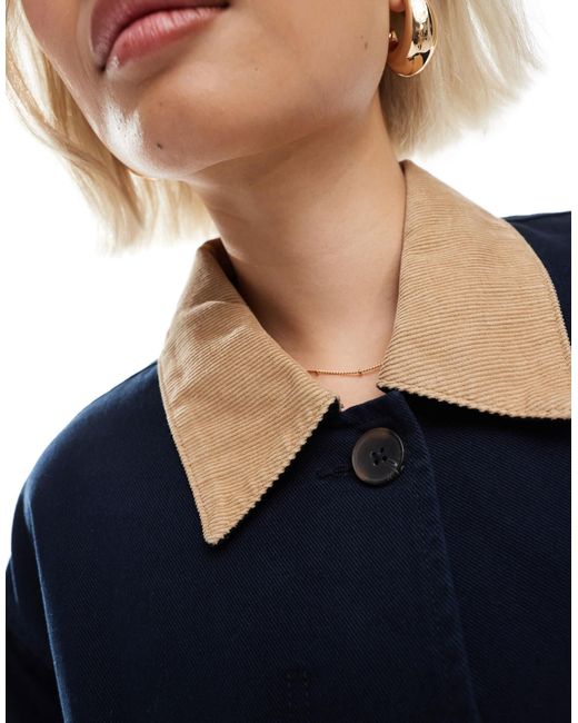 ASOS Bomber Barn Jacket With Camel Collar in Blue | Lyst