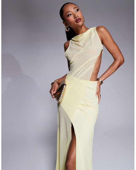 ASOS Seam Detail Semi Sheer Maxi Dress in Yellow | Lyst