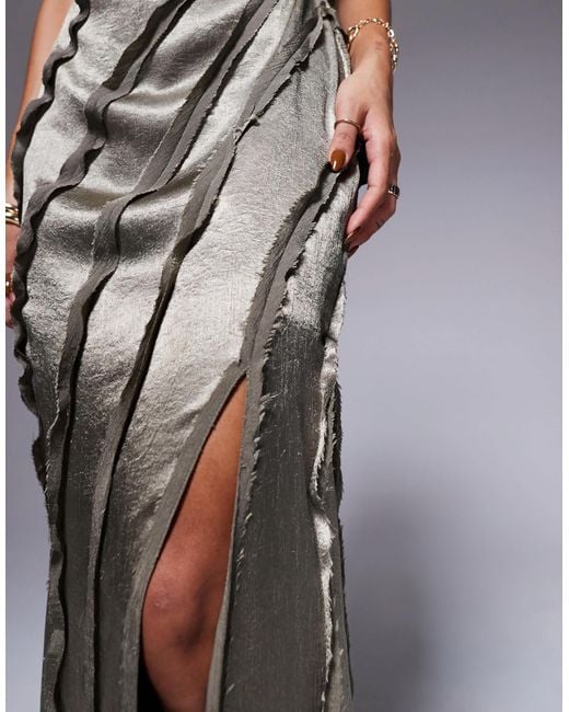 ASOS Cowl Panelled Satin Maxi Dress in Gray | Lyst