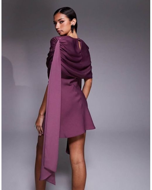 ASOS Satin Shoulder Pad Mini Dress With Ruched Bodice Overlay And Side ...