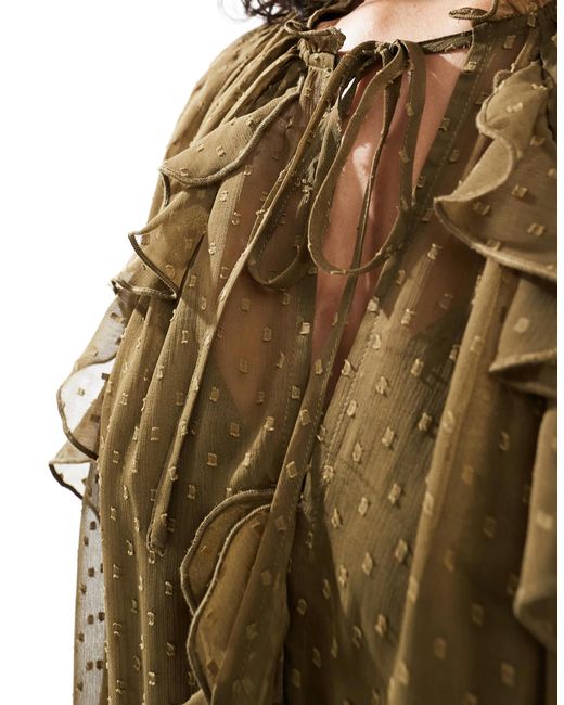 ASOS Dobby Chiffon Mini Dress With Ruffles & Blouson Sleeve | Lyst