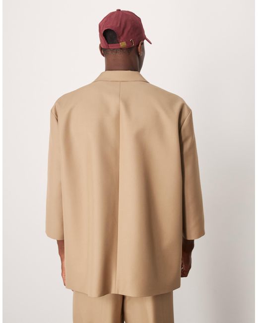 ASOS Linen Blend Oversized Half Sleeved Suit Jacket in Natural for Men ...