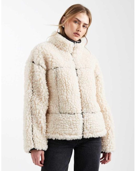 ASOS High Pile Borg Fleece Zip Through in Natural | Lyst UK