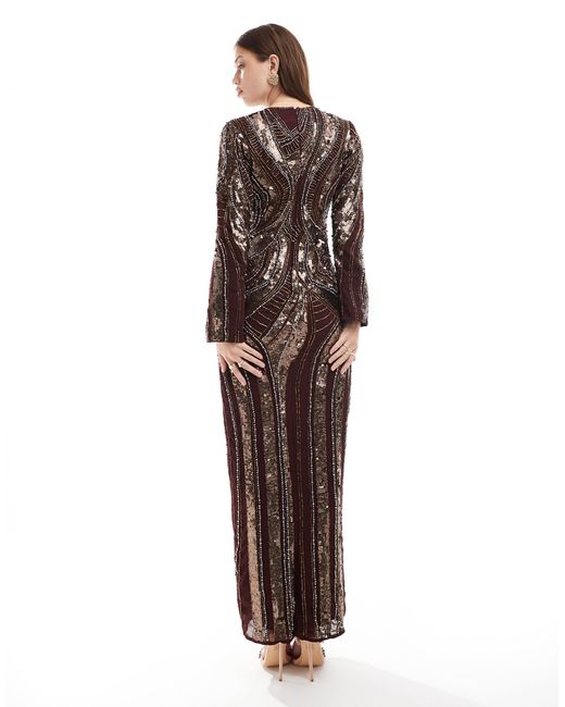 ASOS Allover Embellished Long Sleeve Column Maxi Dress in Gray | Lyst