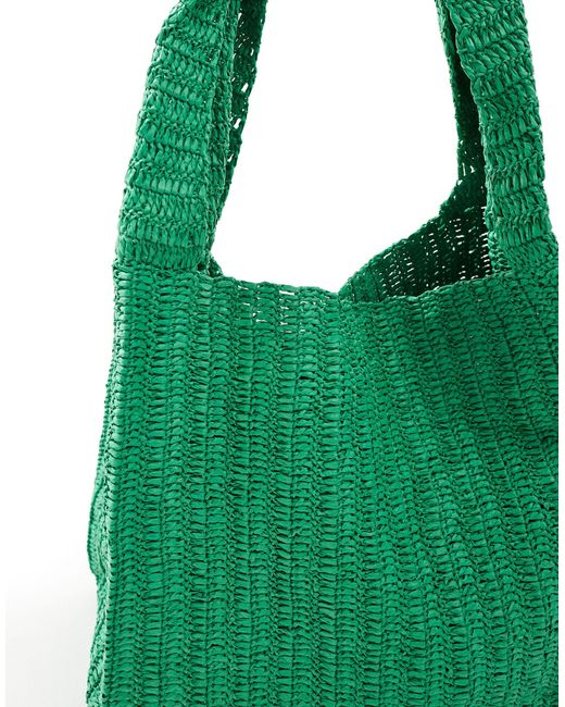Mango Slouchy Raffia Bag in Green | Lyst UK