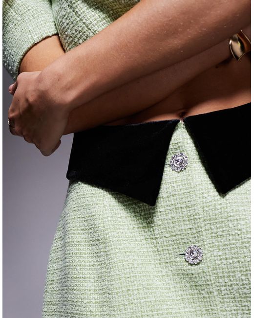 ASOS Boucle And Velvet Mini Skirt With Embellished Buttons in Green | Lyst