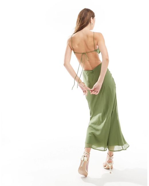 ASOS Halter Cut Out Midaxi Dress With Satin Bodice in Green | Lyst