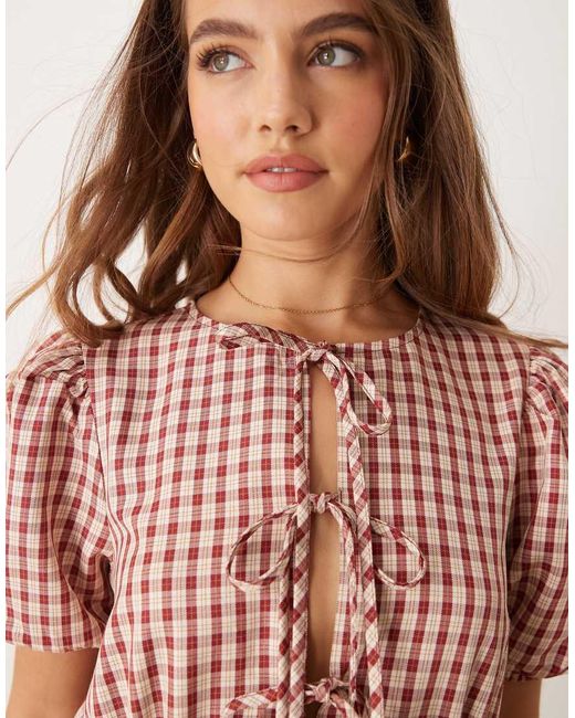 Glamorous Smock Dress With Puff Sleeves And Tie Front in Pink | Lyst UK