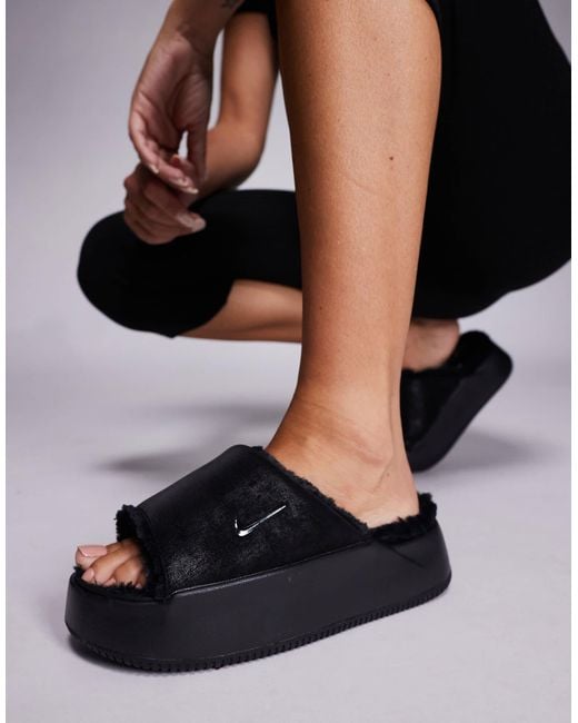Nike Calm Platform Cozy Slides in Black | Lyst