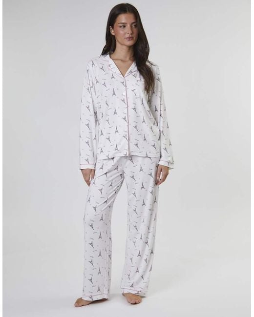 Loungeable Paris Ooh Lala Printed Traditional Long Sleeved Pyjamas in ...