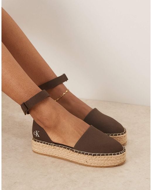 Calvin Klein Espadrille Flatform Sandals in Brown | Lyst