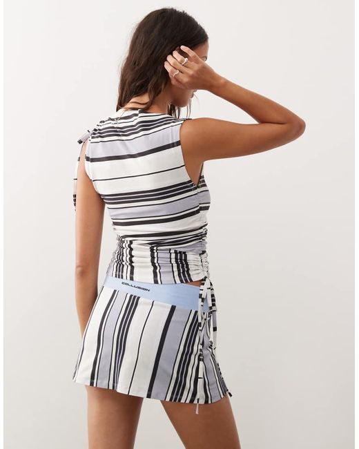 Collusion Stripe Adjustable Drawstring Top in Blue | Lyst UK