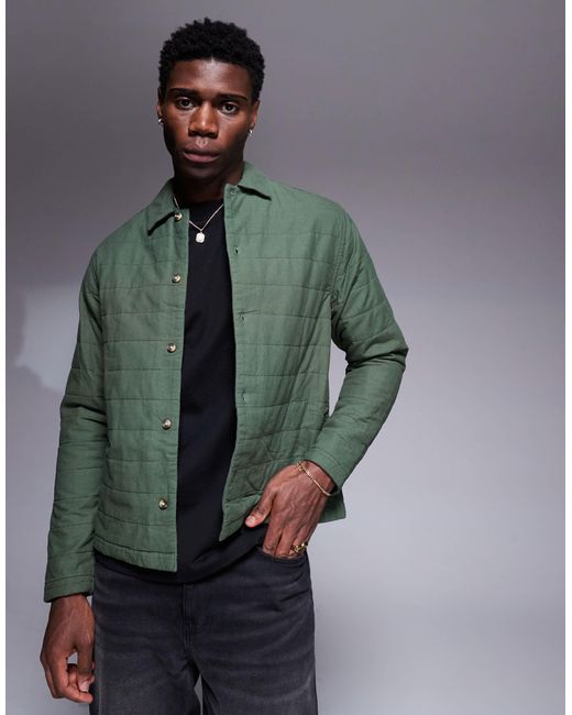 ASOS Boxy Quilted Overshirt With Revere Collar in Green for Men | Lyst