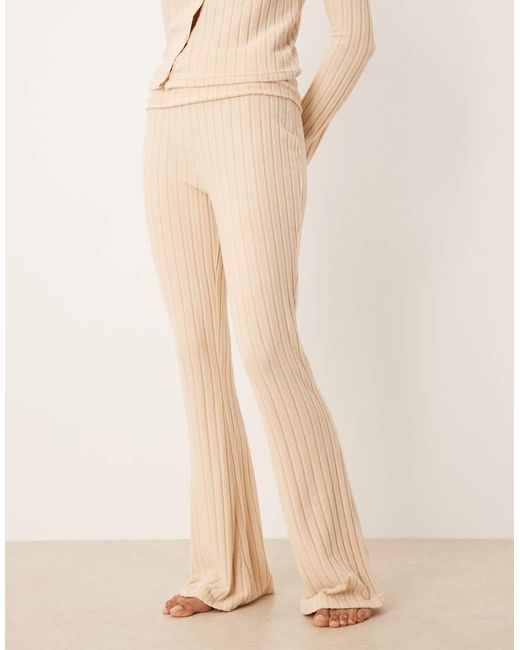 ASOS Wide Rib Knit Fold Over Wide Leg Pants in Natural | Lyst UK