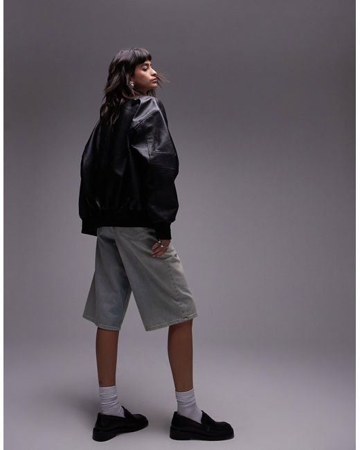 TOPSHOP Faux Leather Oversized Bomber Jacket in Gray | Lyst TOPSHOP Faux Leather Oversized Bomber Jacket in Gray | Lyst