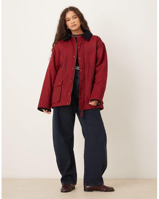 House Of Sunny Waxed Rain Jacket With Contrast Collar in Red | Lyst UK
