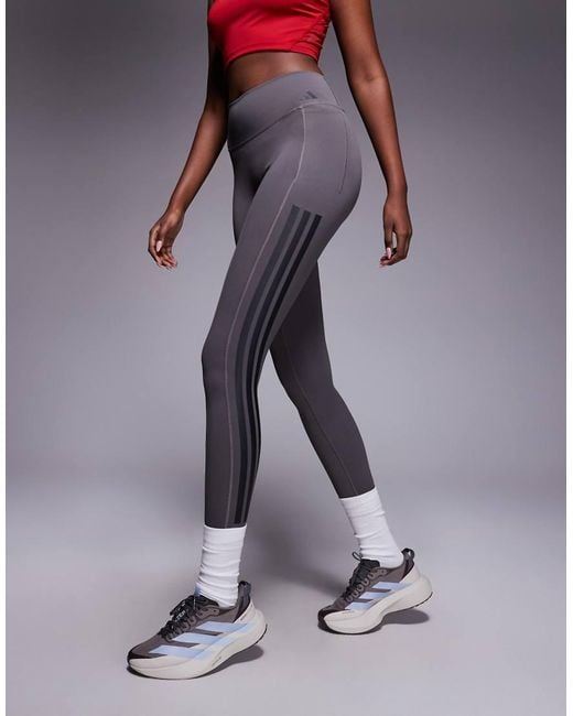 adidas Originals Adidas Training Optime 3 Stripe 7/8 Leggings in Grey ...