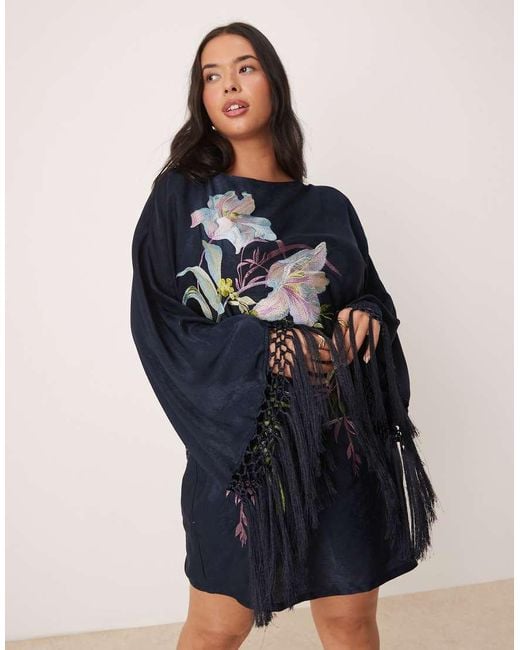 ASOS Asos Design Curve Floral Embroidered Long Sleeve Mini Dress With ...