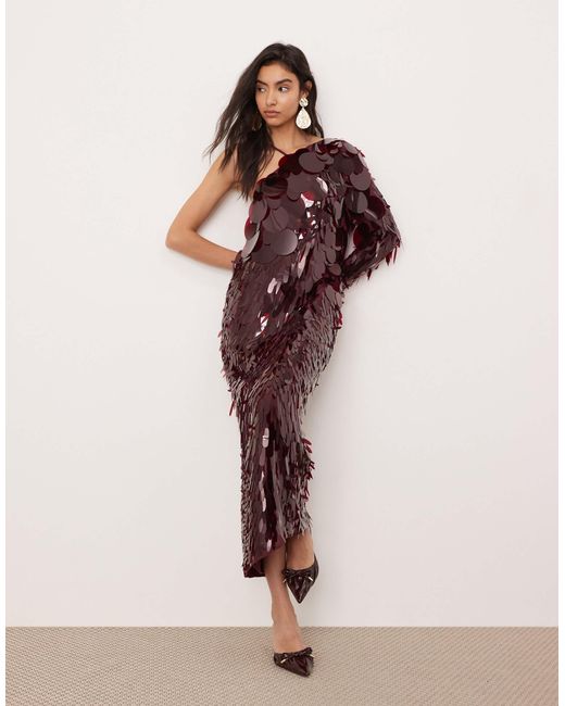 ASOS Embellished Multi Disc One Shoulder Midaxi Dress in Red | Lyst