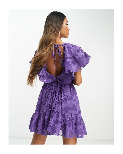 ASOS V Front V Back Ruffle Mini Dress With Flutter Sleeve And Tie Belt ...