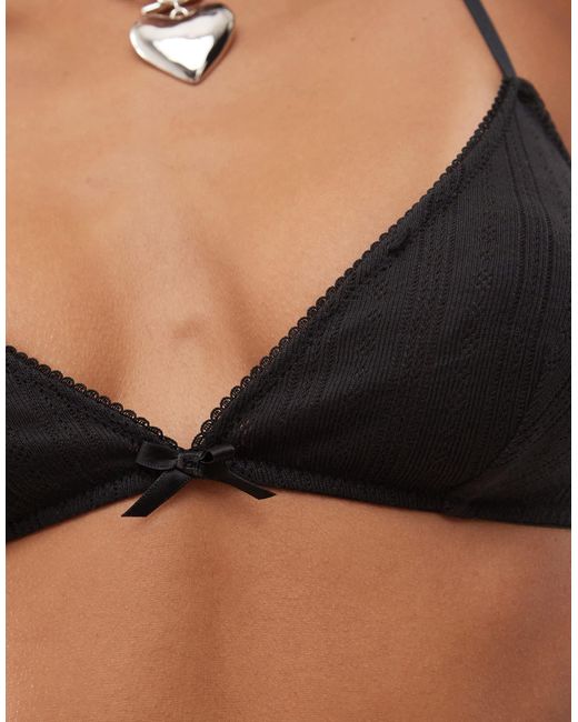 Monki Mix And Match Soft Triangle Pointelle Bra With Small Bows in Black | Lyst