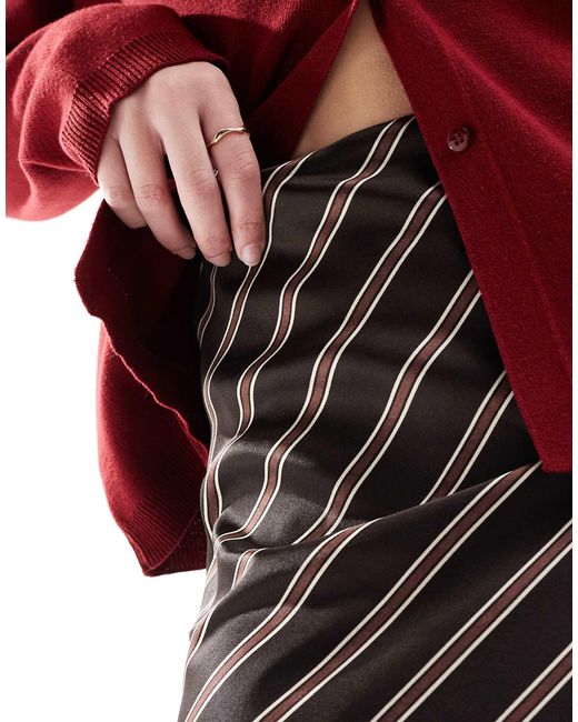 Wednesday's Girl Bias Cut Satin Striped Midi Skirt in Red | Lyst