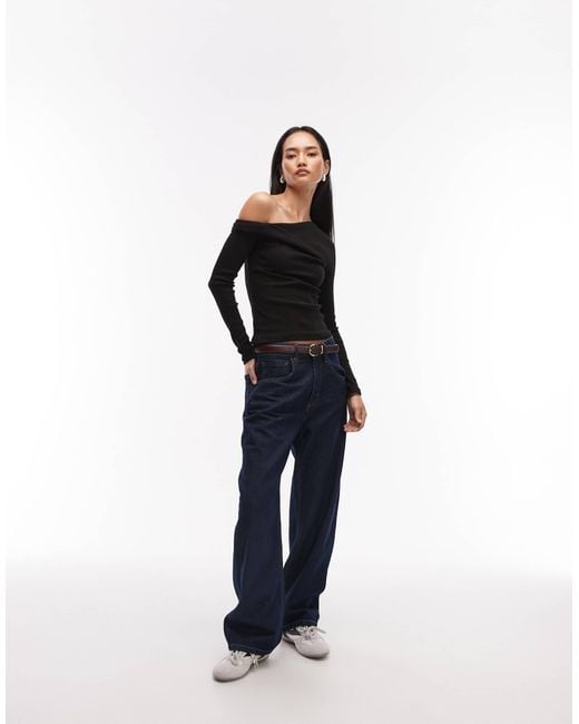ASOS Ribbed Twisted Asymmetric Long Sleeve Top in Black | Lyst
