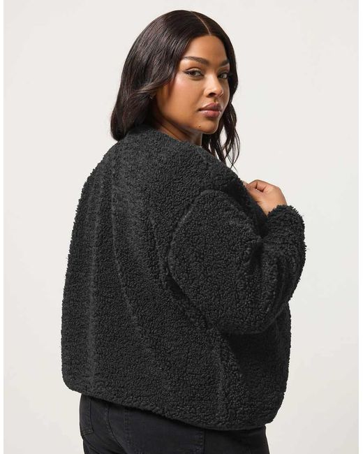 Yours Clothing Collarless Fleece Jacket in Black | Lyst UK