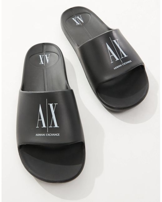 ARMANI EXCHANGE Logo Sliders in White for Men | Lyst