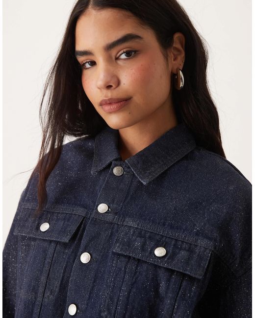 ASOS Denim Western Jacket With Glitter in Blue | Lyst