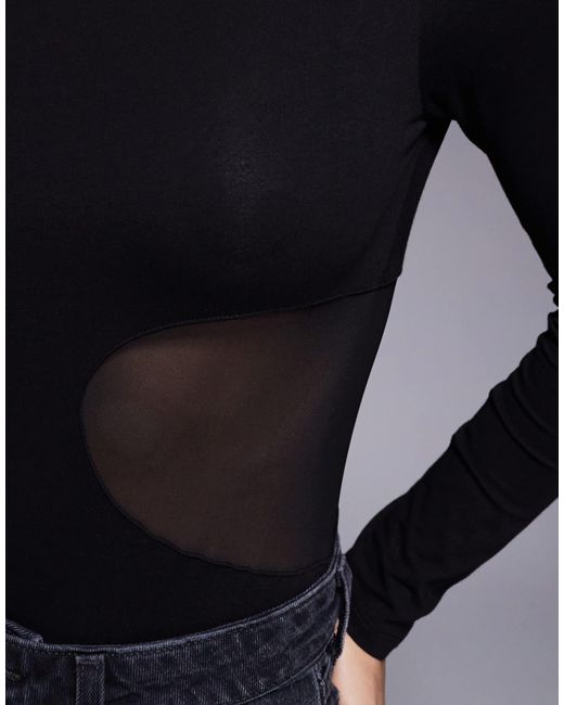 ASOS Long Sleeve Bodysuit With Mesh Panel in Blue | Lyst