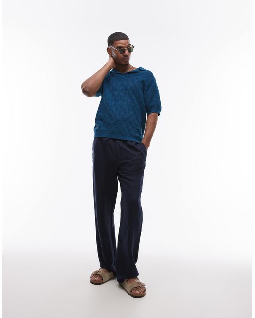 TOPMAN Crochet Pattern Polo in Blue for Men | Lyst