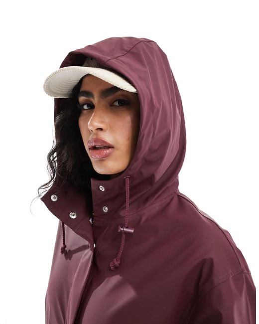 ASOS Rubberised Rain Parka Coat in Red | Lyst