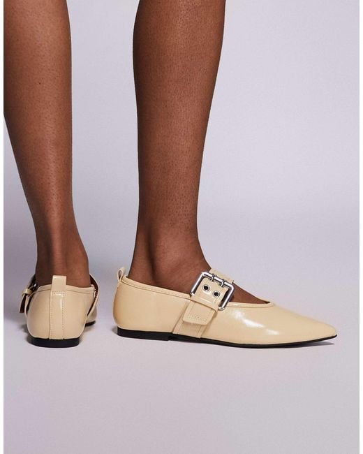 River Island Pointed Buckle Detail Ballet Shoe in White | Lyst